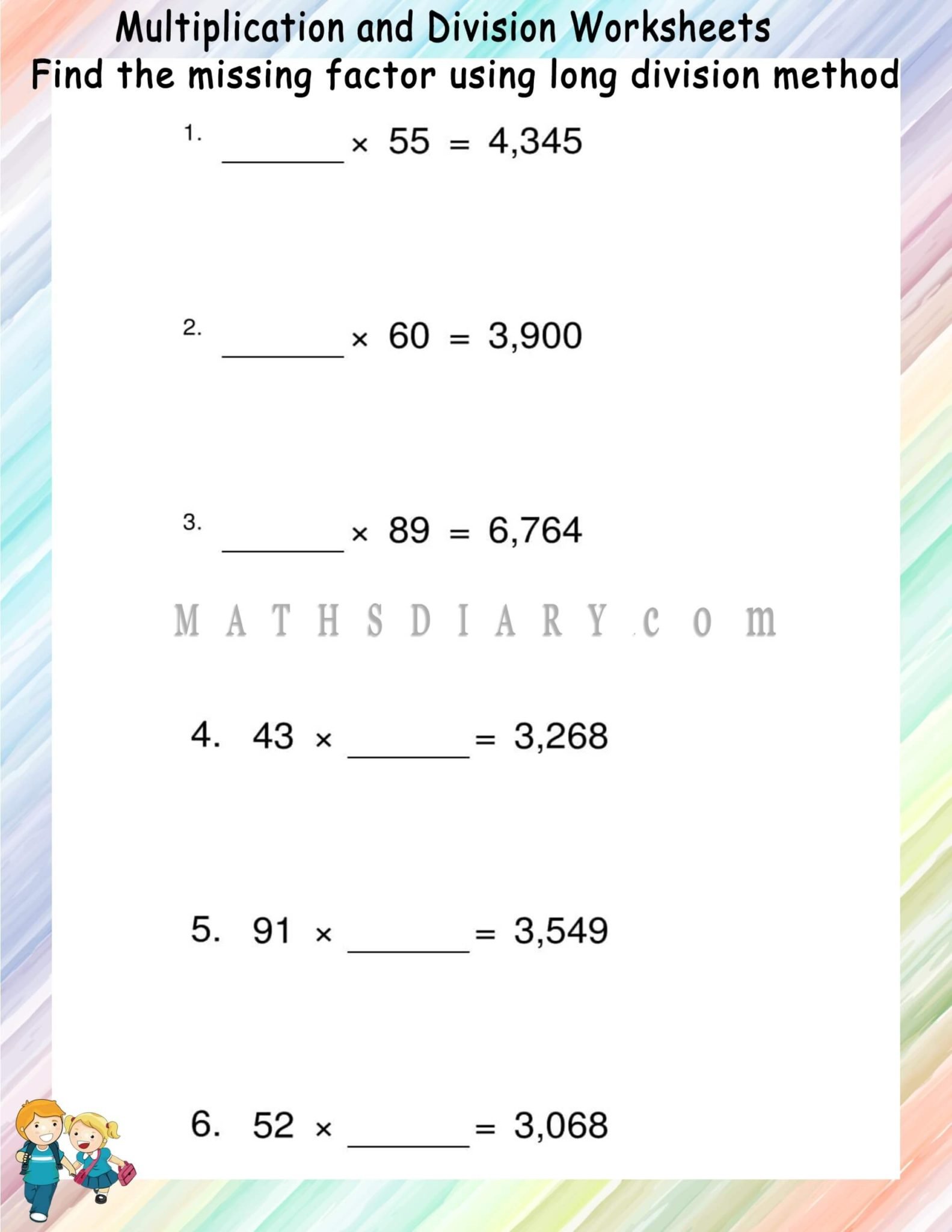 Finding missing factor in multiplication and division - Math Worksheets ...