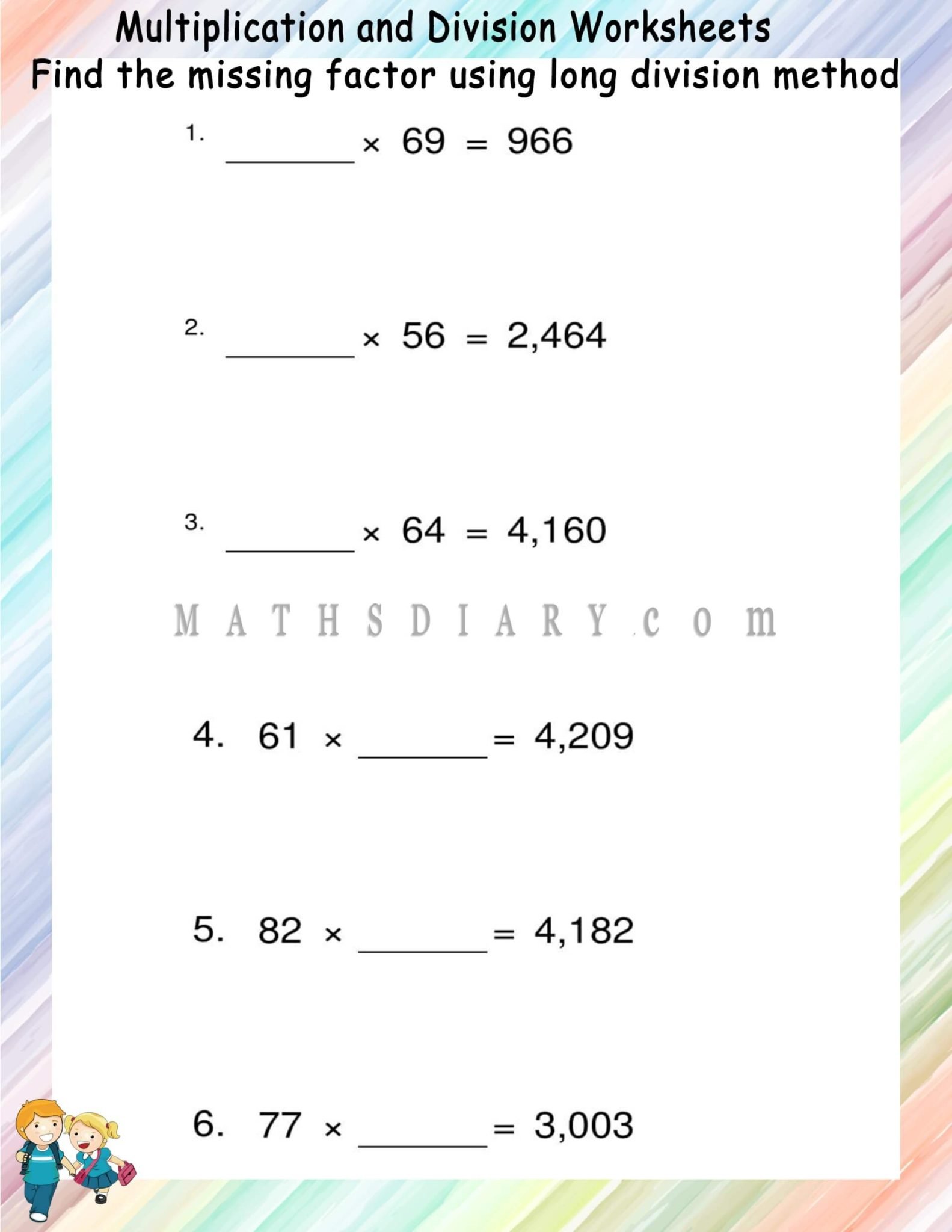 Finding missing factor in multiplication and division - Math Worksheets ...