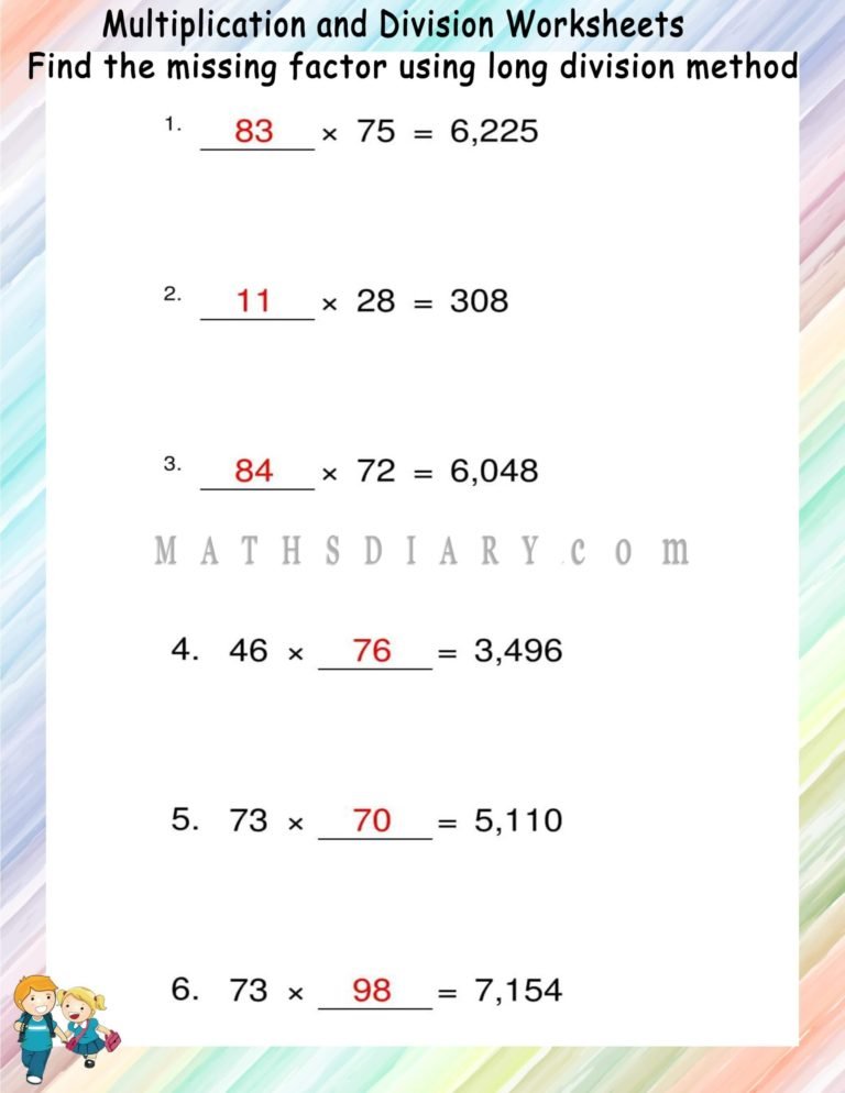 Finding missing factor in multiplication and division - Math Worksheets ...