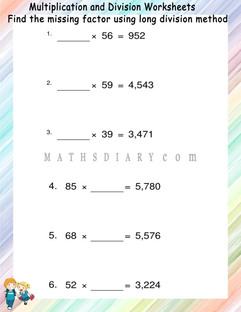 Finding missing factor in multiplication and division - Math Worksheets ...