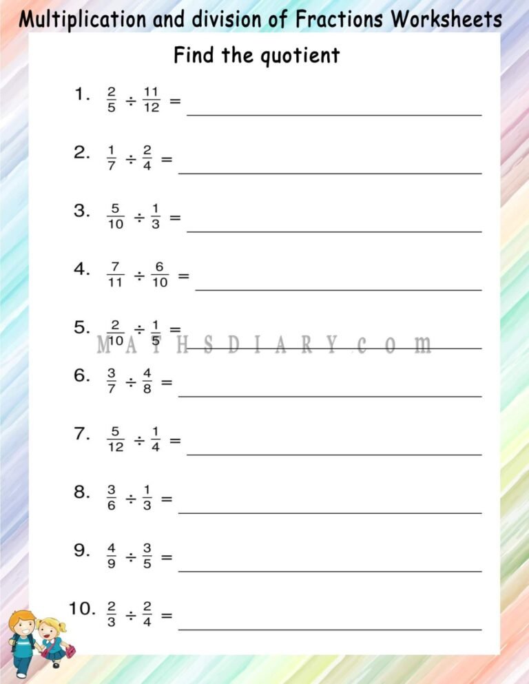 Find the quotient in division of fractions worksheets - Math Worksheets ...