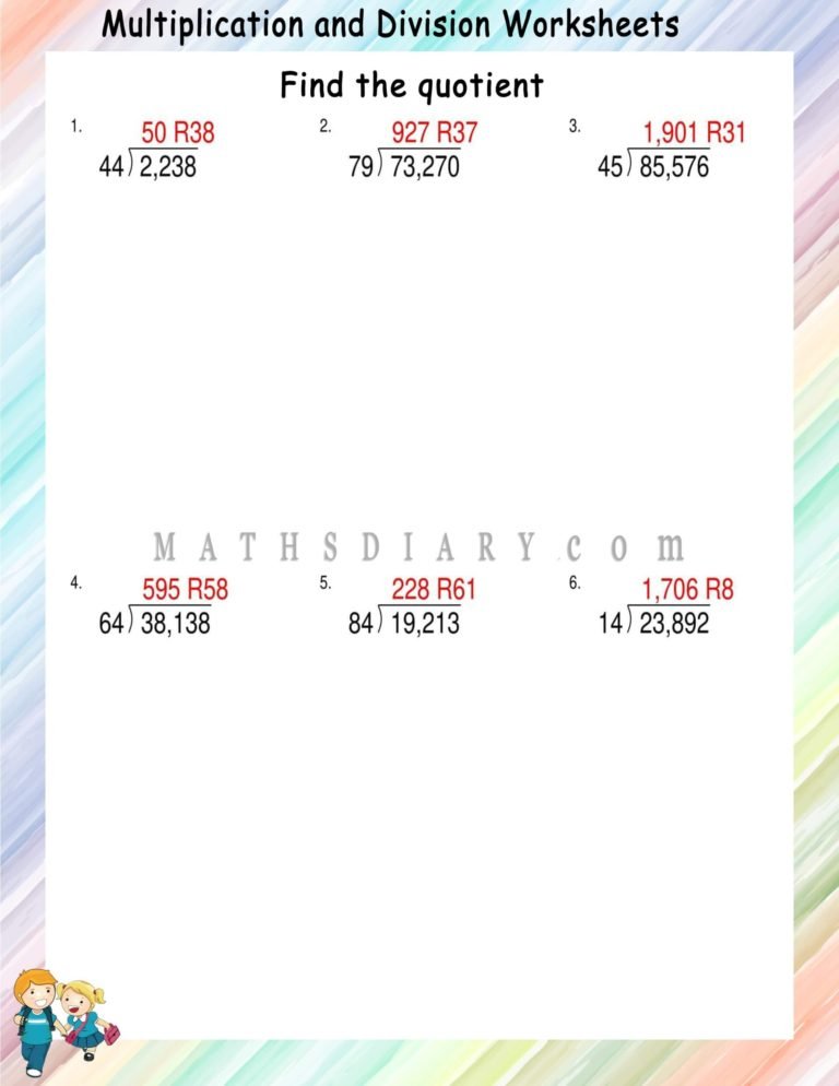 Multiplication and Division Math Worksheets