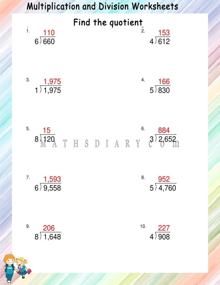 Long Division with no remainder - Math Worksheets - MathsDiary.com