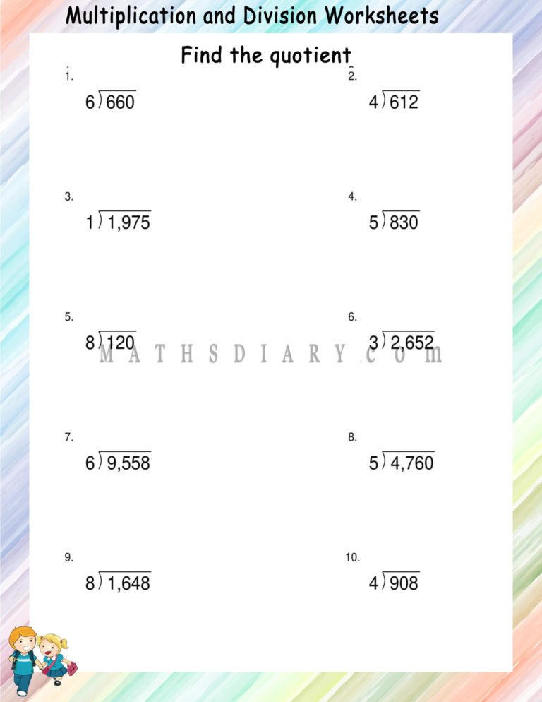 Long Division with no remainder - Math Worksheets - MathsDiary.com