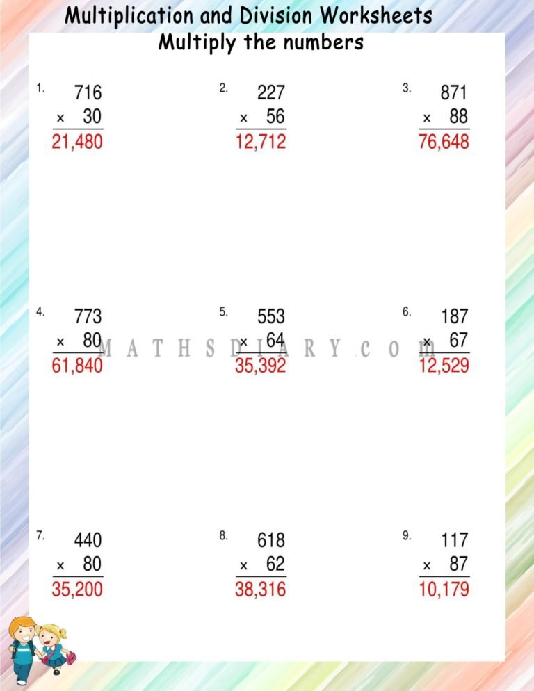 Multiplying 3-digit by 2-digit number worksheets - Math Worksheets ...