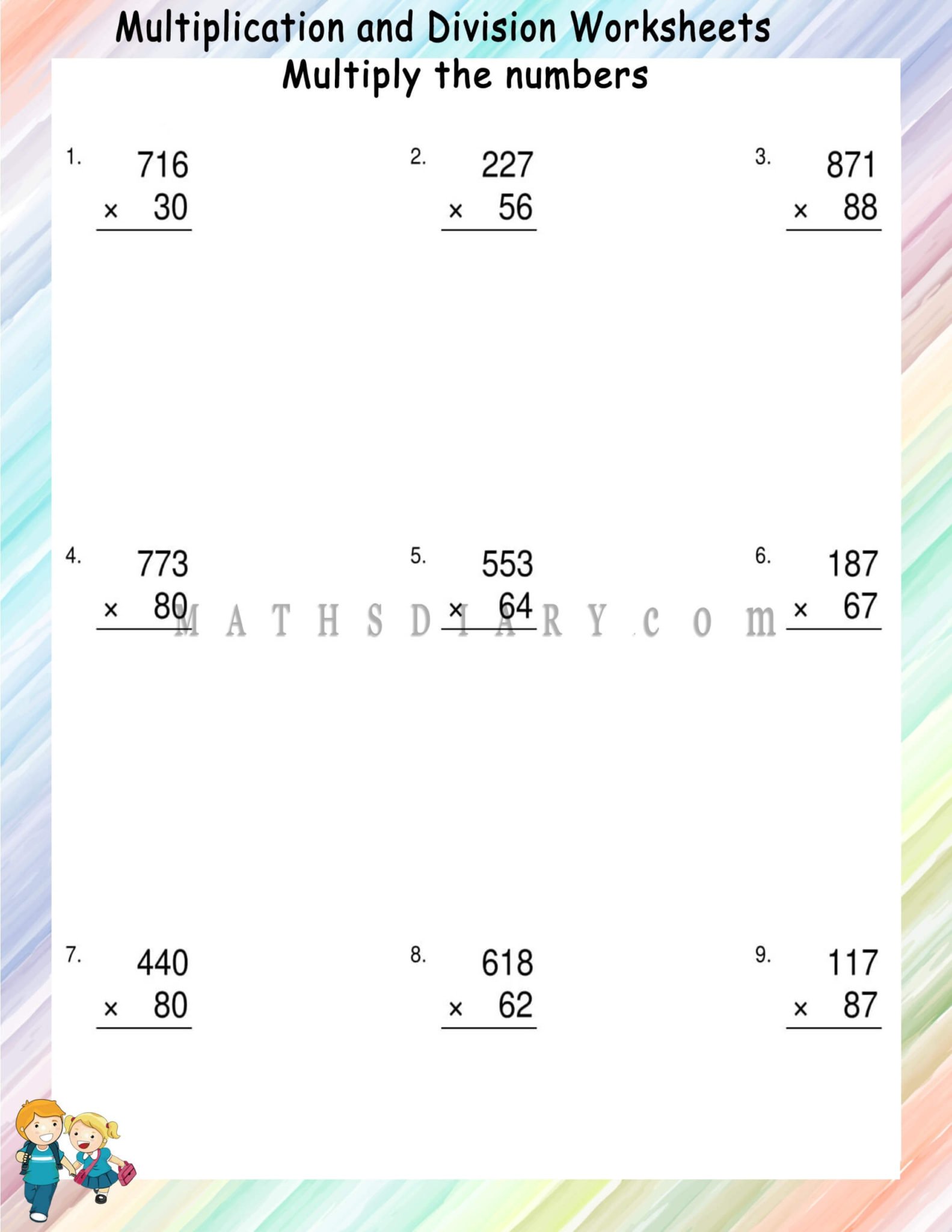 Multiplying 3-digit by 2-digit number worksheets - Math Worksheets ...