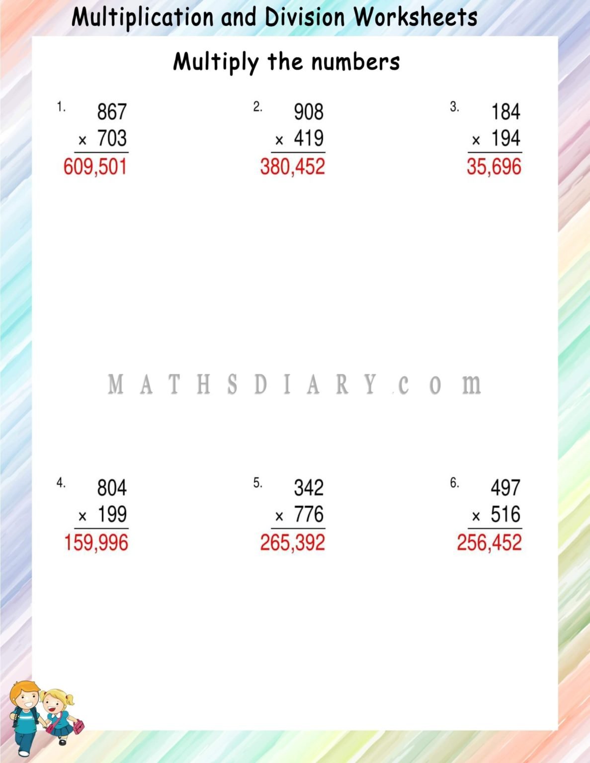 Multiplying two 3-digit numbers worksheets - Math Worksheets ...