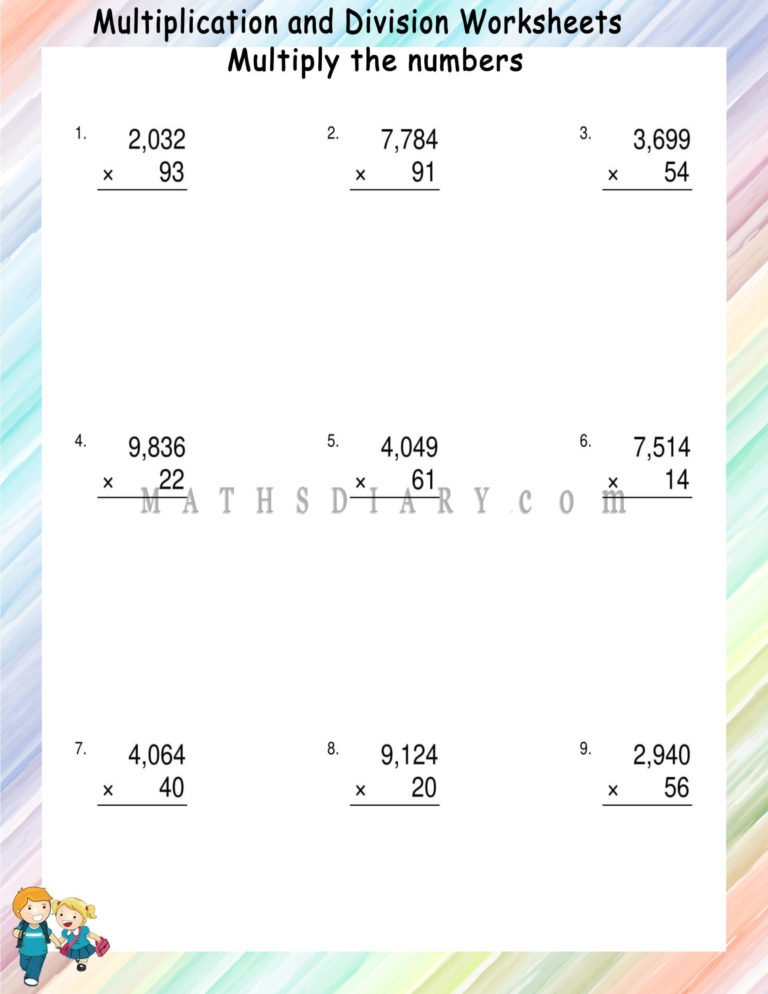 Multiplying 4-digit by 2-digit number - Math Worksheets - MathsDiary.com