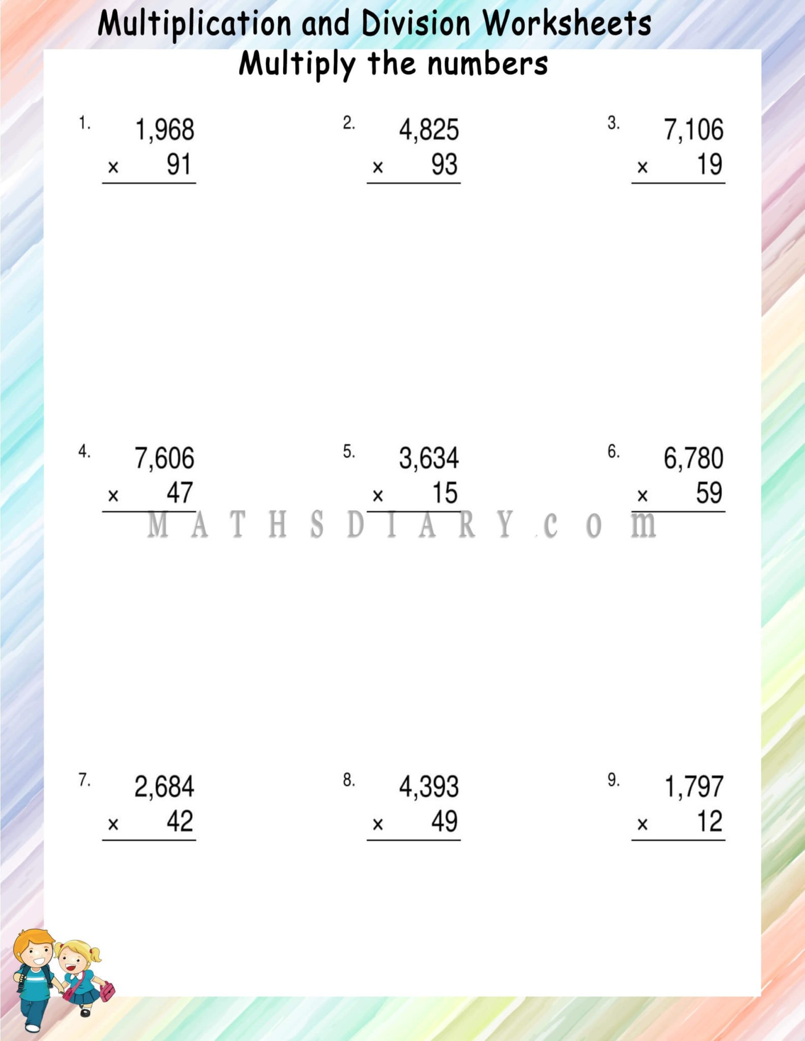 Multiplying 4-digit by 2-digit number - Math Worksheets - MathsDiary.com