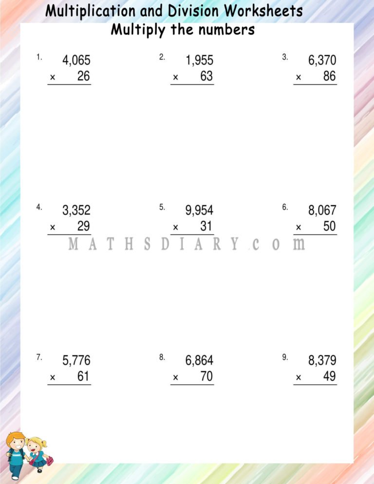 Multiplying 4-digit by 2-digit number - Math Worksheets - MathsDiary.com