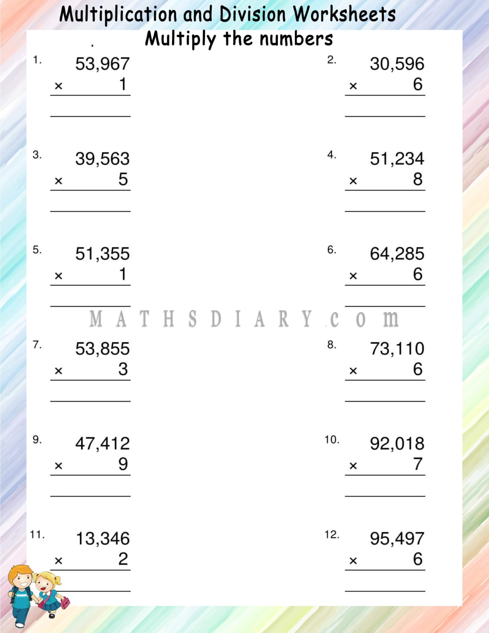 Multiplying 5 Digit Number By 1 Digit Number Worksheets Math
