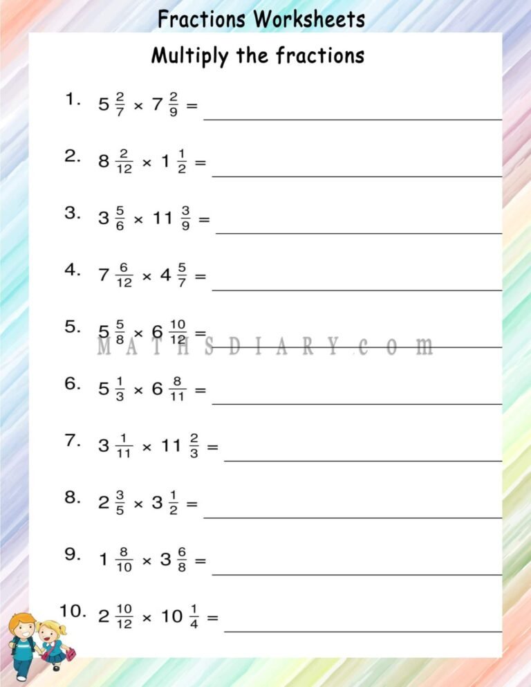 Multiplying mixed fractions worksheets - Math Worksheets - MathsDiary.com