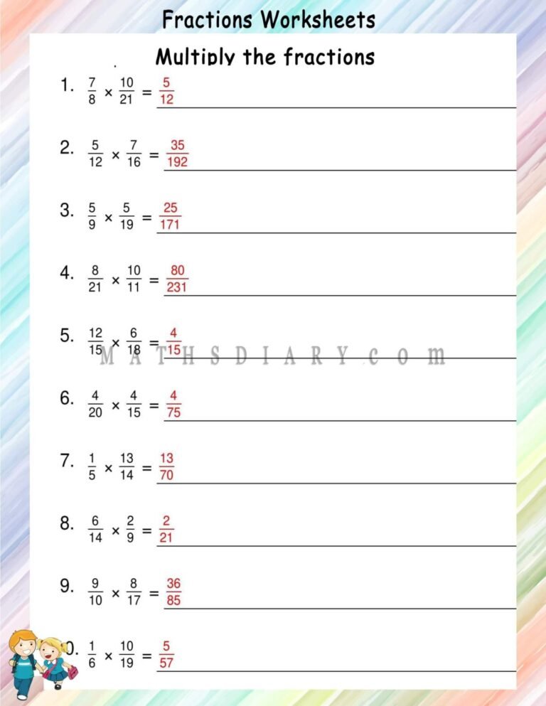 Multiplying simple fractions worksheets - Math Worksheets - MathsDiary.com