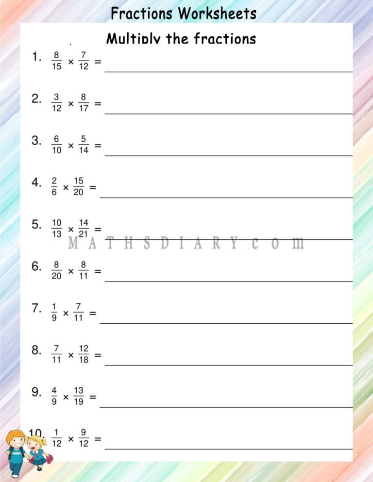 Multiplying simple fractions worksheets - Math Worksheets - MathsDiary.com