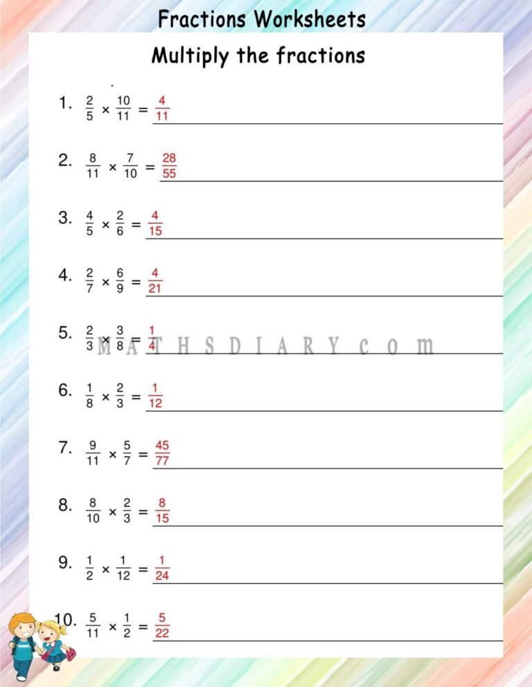 Multiplying simple fractions worksheets - Math Worksheets - MathsDiary.com
