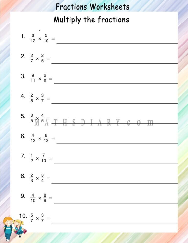 Multiplying simple fractions worksheets - Math Worksheets - MathsDiary.com