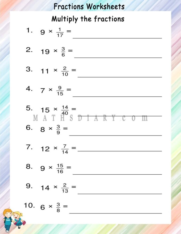 Multiplying proper fractions by whole number worksheets - Math ...