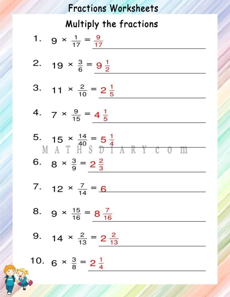 Multiplying proper fractions by whole number worksheets - Math ...