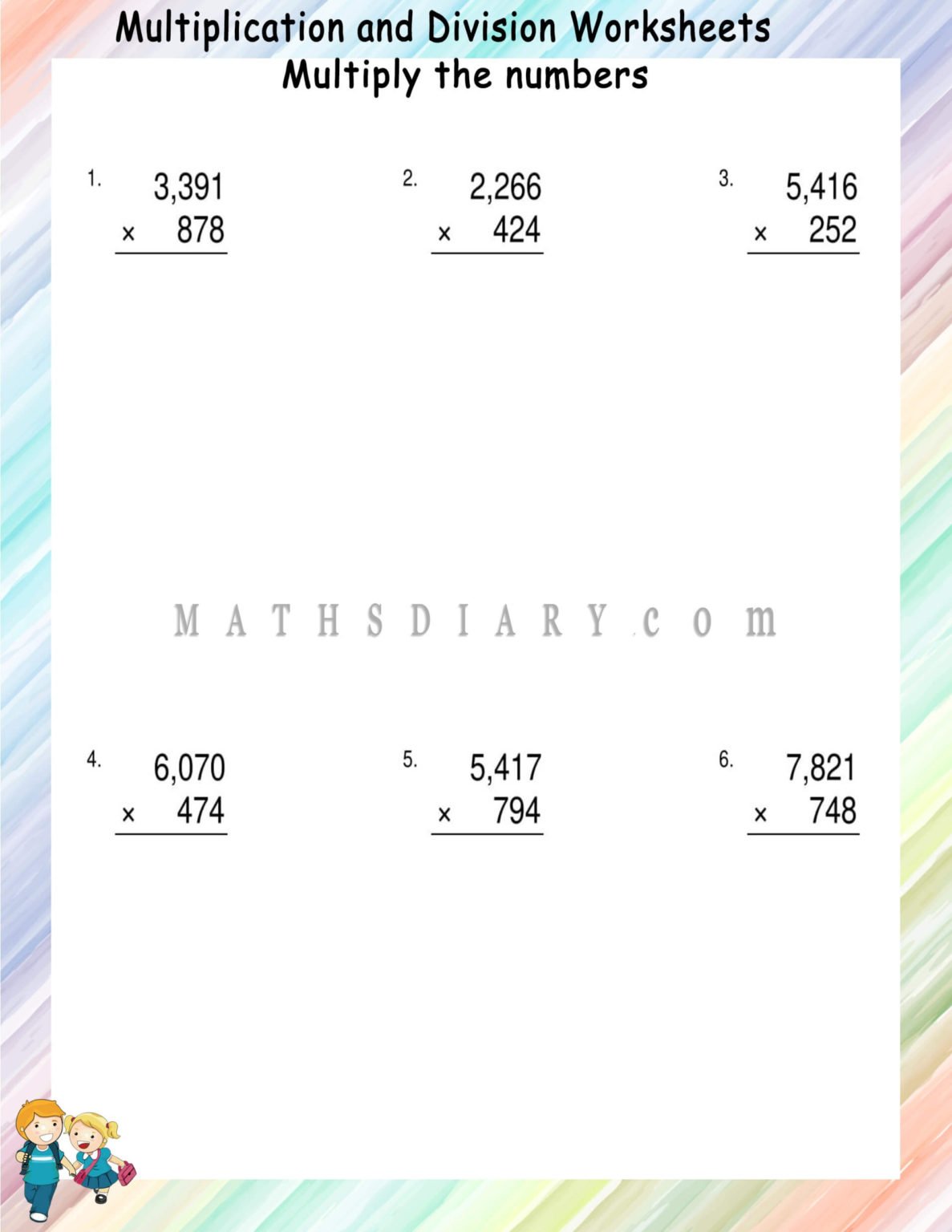 Multiplying 4-digit by 3-digit number worksheets - Math Worksheets ...