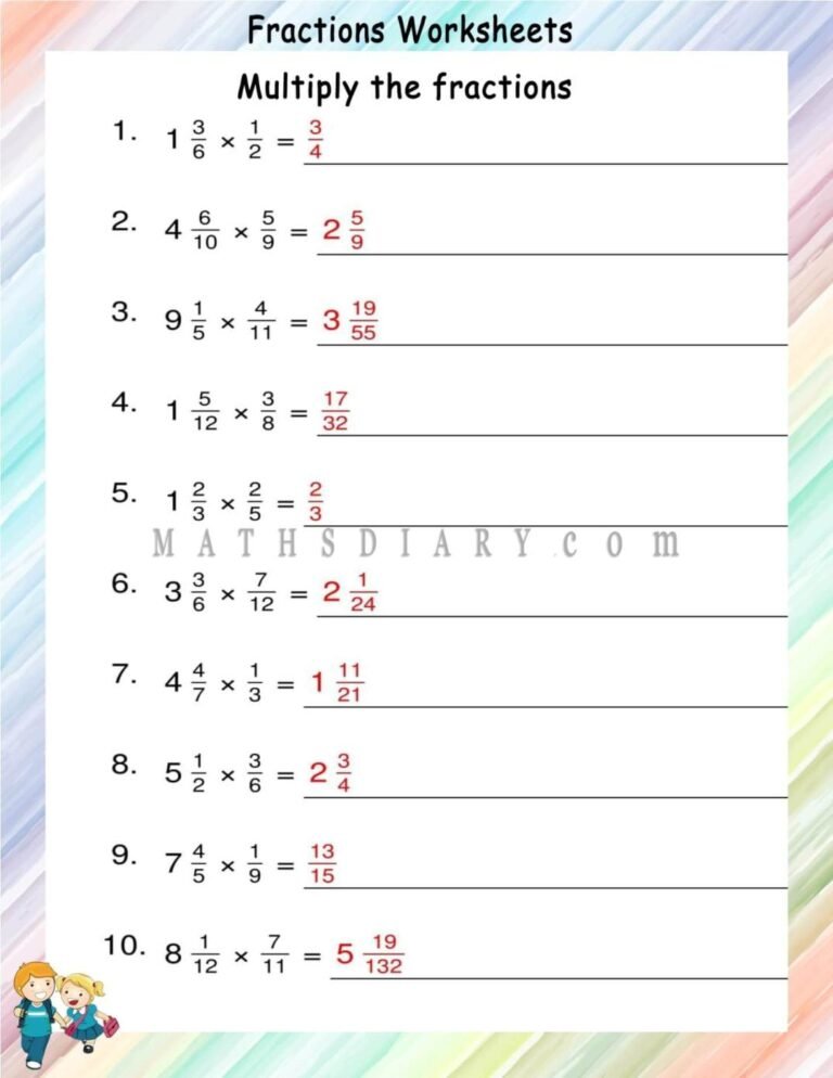 Multiplying mixed fractions by proper fractions worksheets - Math ...