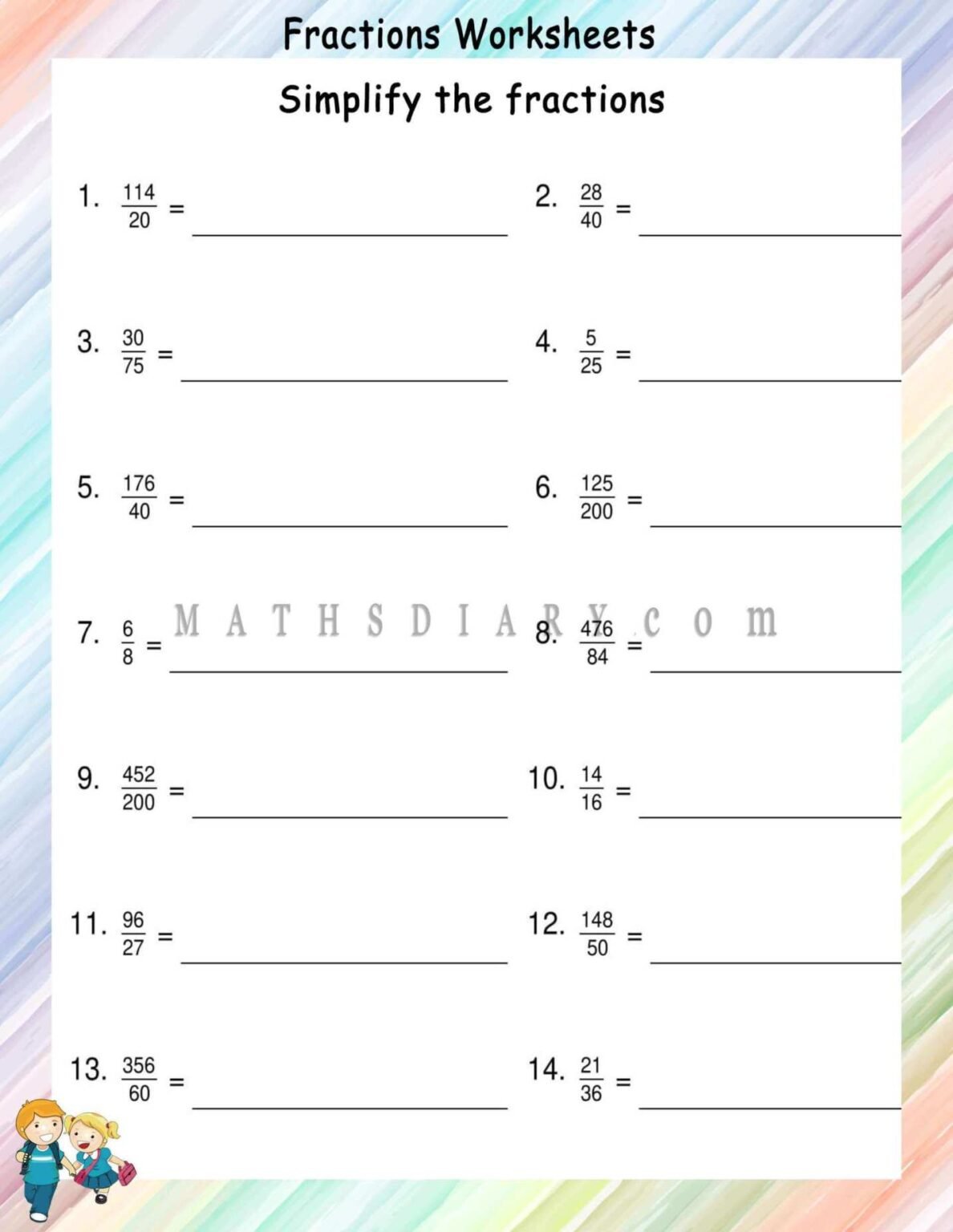 Simplify proper and improper fractions worksheets - Math Worksheets ...