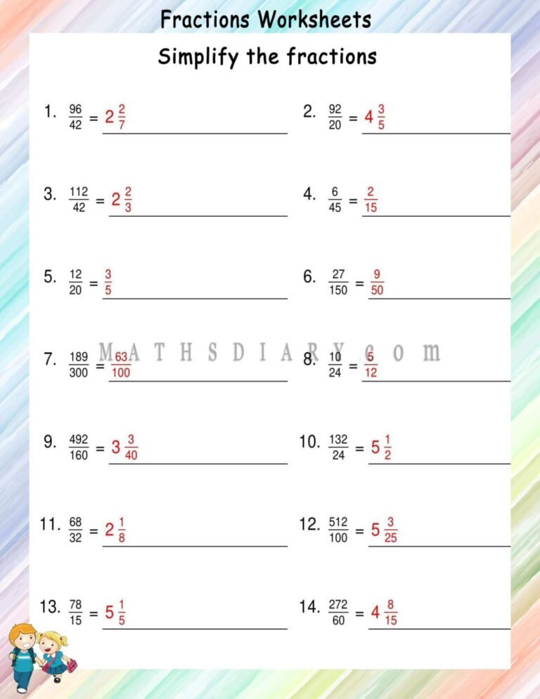 Simplify proper and improper fractions worksheets - Math Worksheets ...
