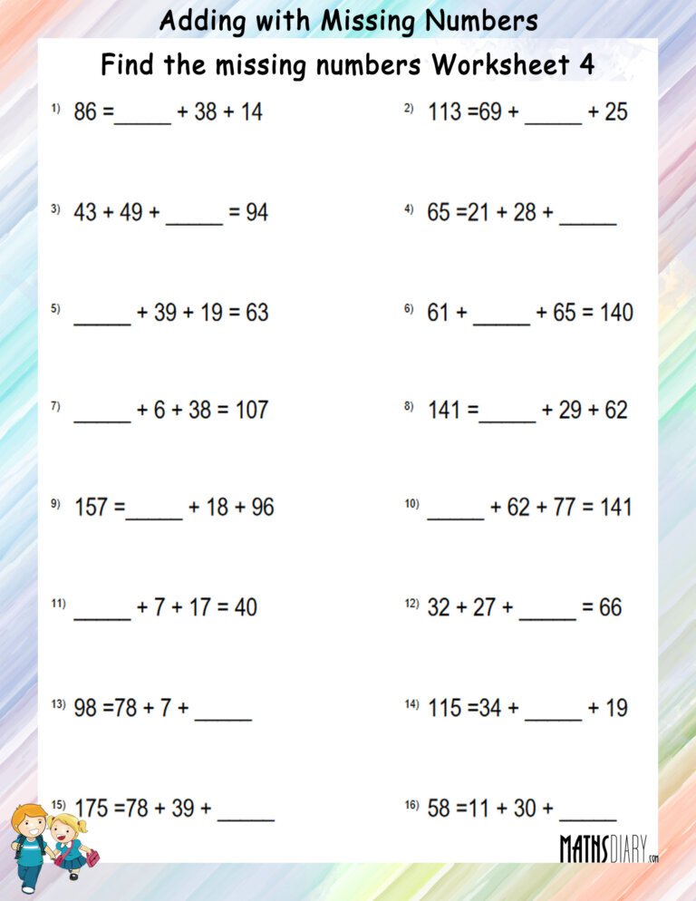 Find the missing addends Worksheets - Math Worksheets - MathsDiary.com