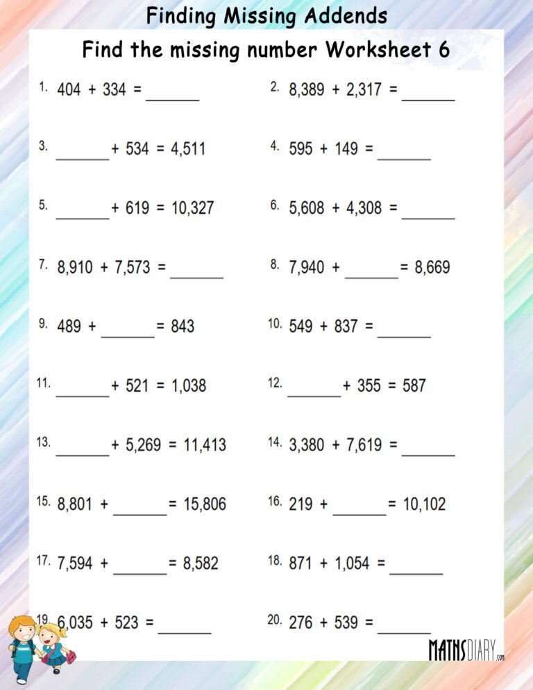Finding the missing number in Addition Worksheets - Math Worksheets ...