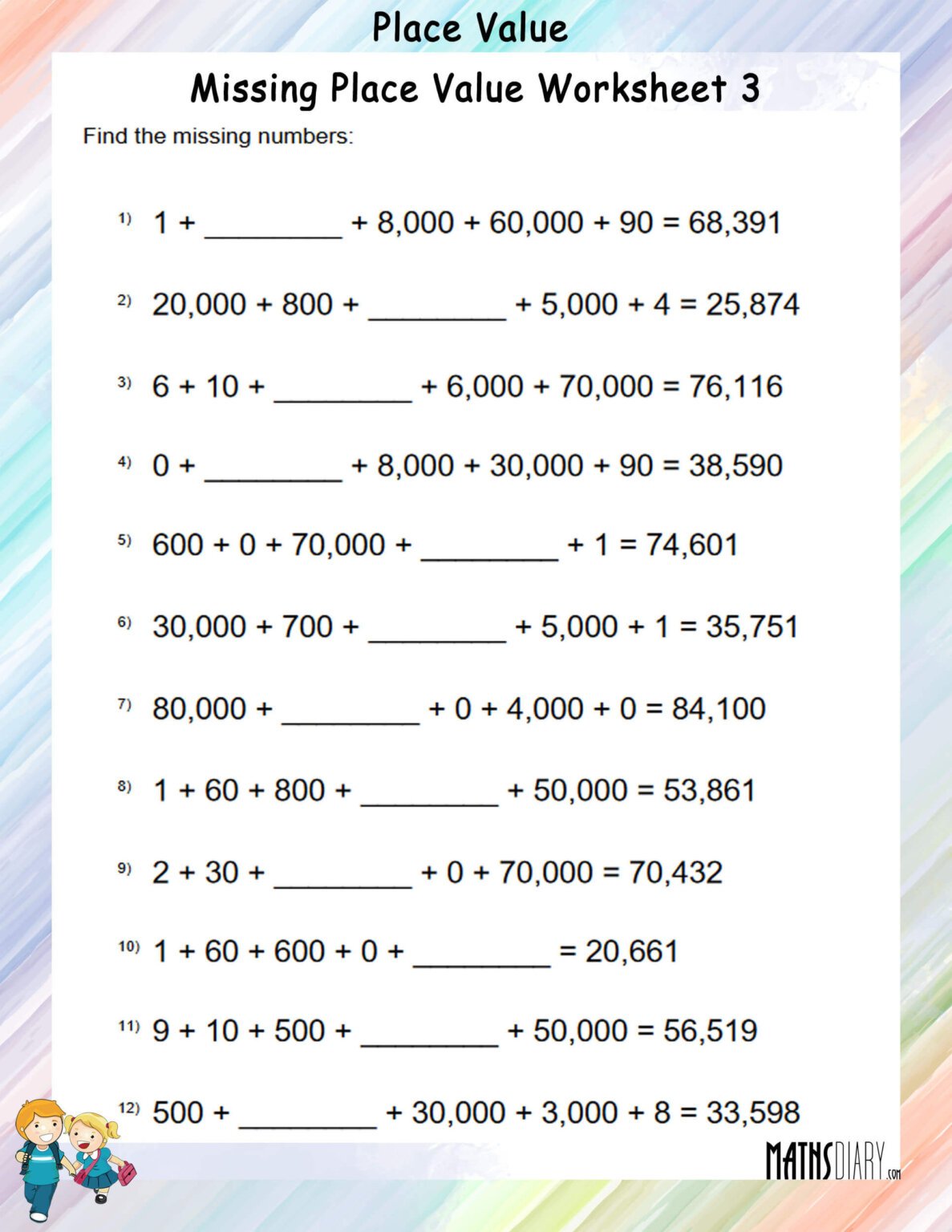 Missing Place Value Worksheets - Math Worksheets - MathsDiary.com