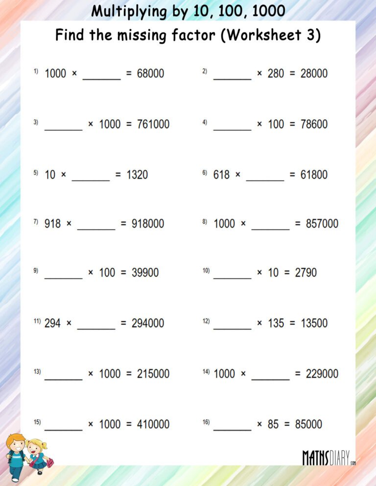 Multiplication by 10, 100 or 1000 or Finding the missing factor ...