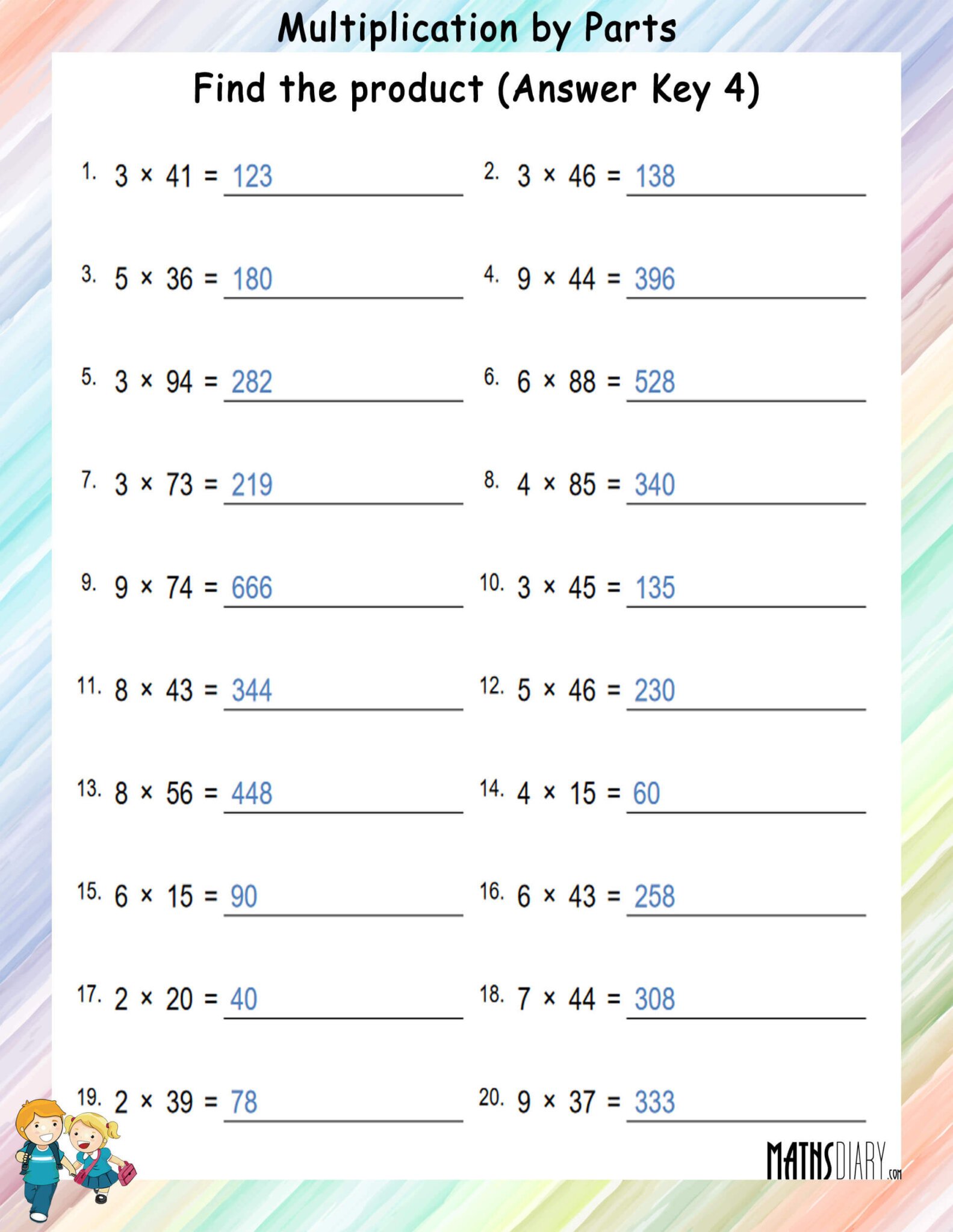 Multiplication by parts Worksheets - Math Worksheets - MathsDiary.com