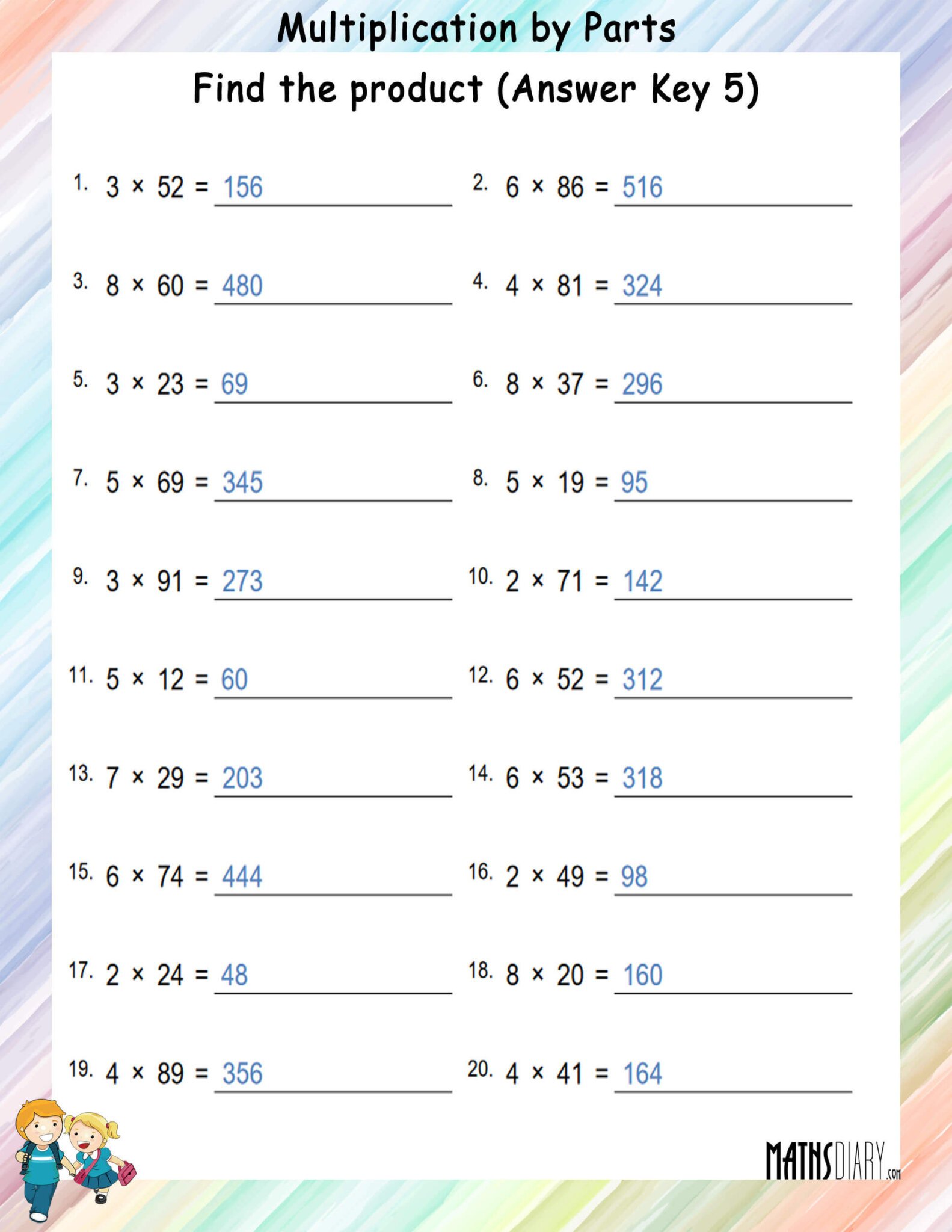 Multiplication by parts Worksheets - Math Worksheets - MathsDiary.com