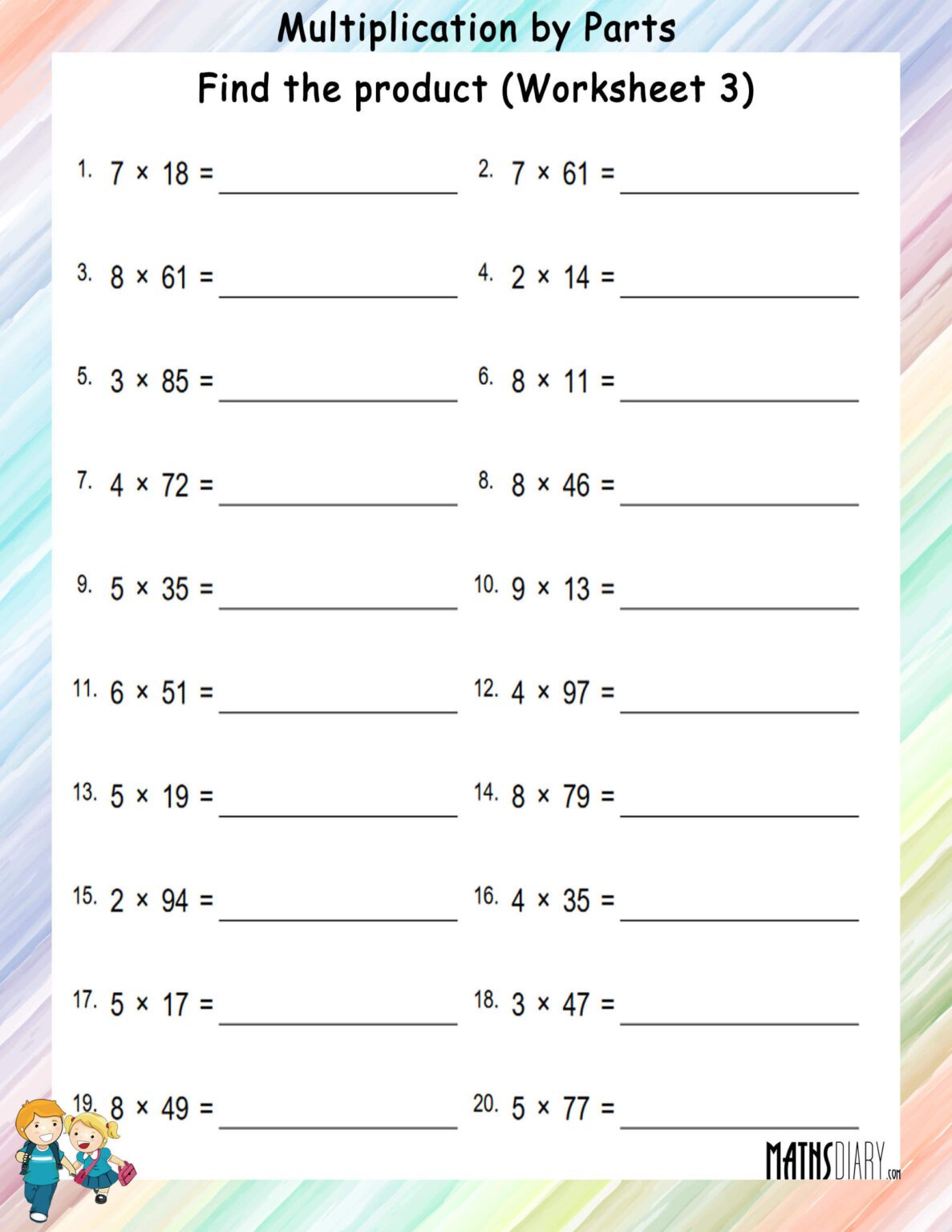 Multiplication by parts Worksheets - Math Worksheets - MathsDiary.com