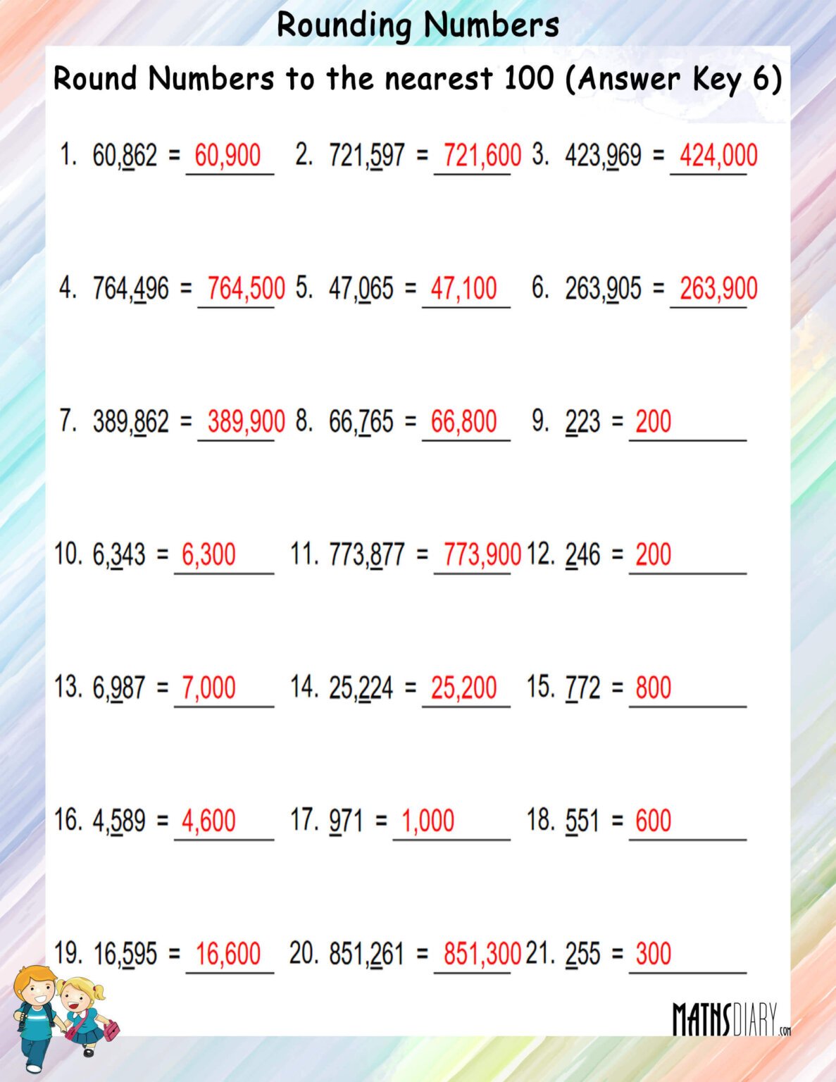 Rounding Numbers to the Nearest 100 Worksheets - Math Worksheets ...