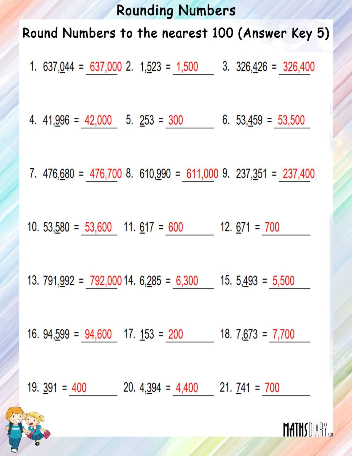 Rounding Numbers to the Nearest 100 Worksheets - Math Worksheets ...