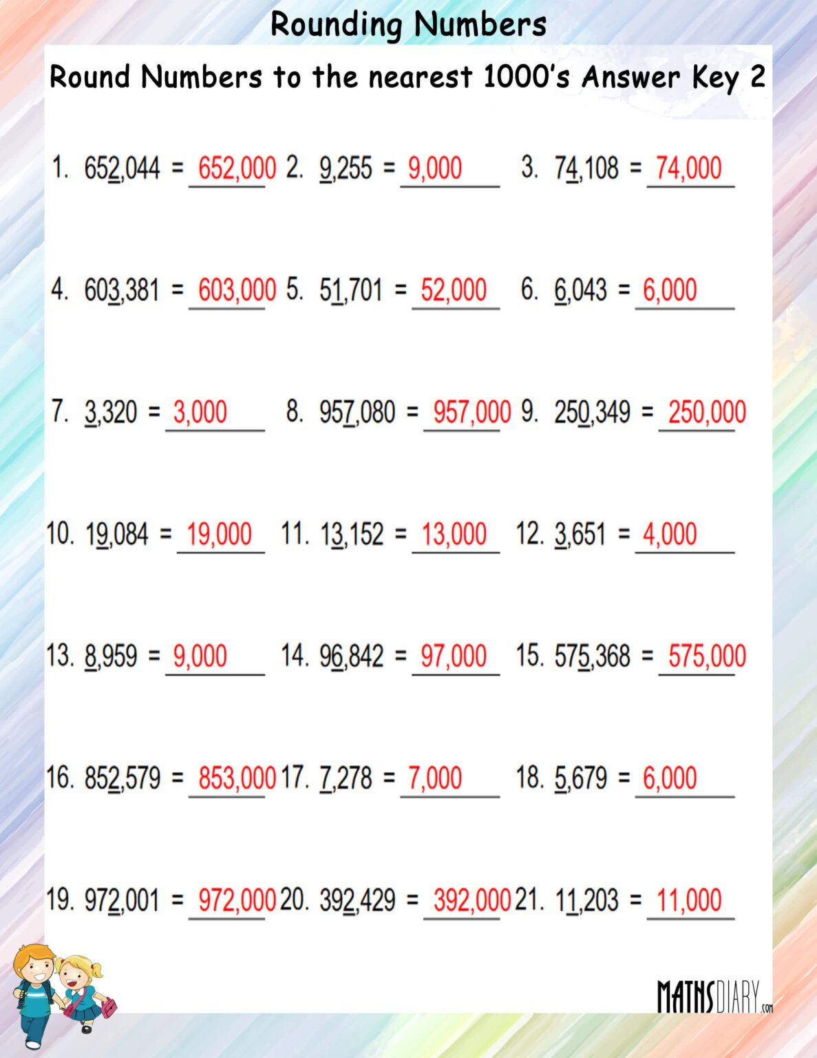 Rounding Numbers Math Worksheets
