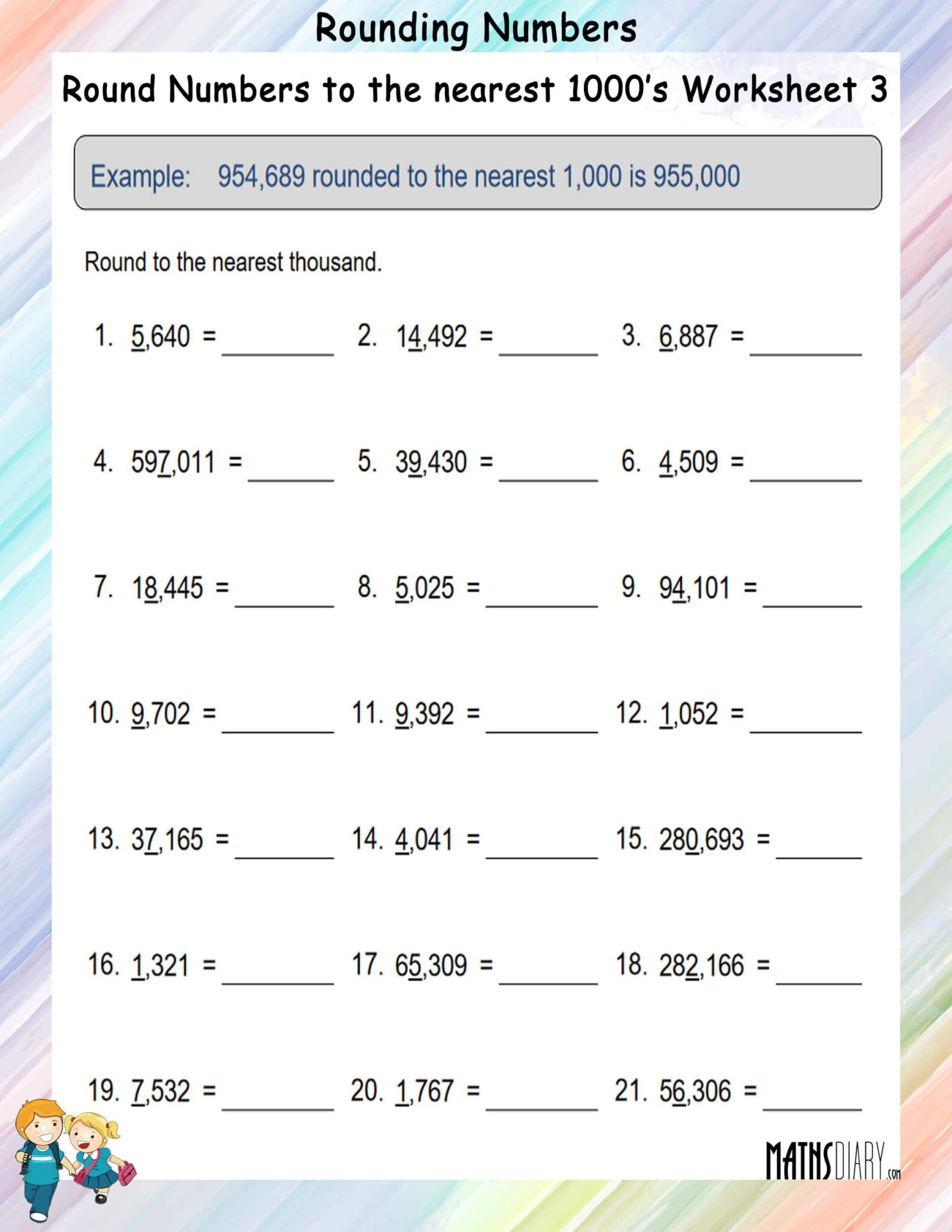 Rounding Numbers to the Nearest 1000 Worksheets - Math Worksheets ...