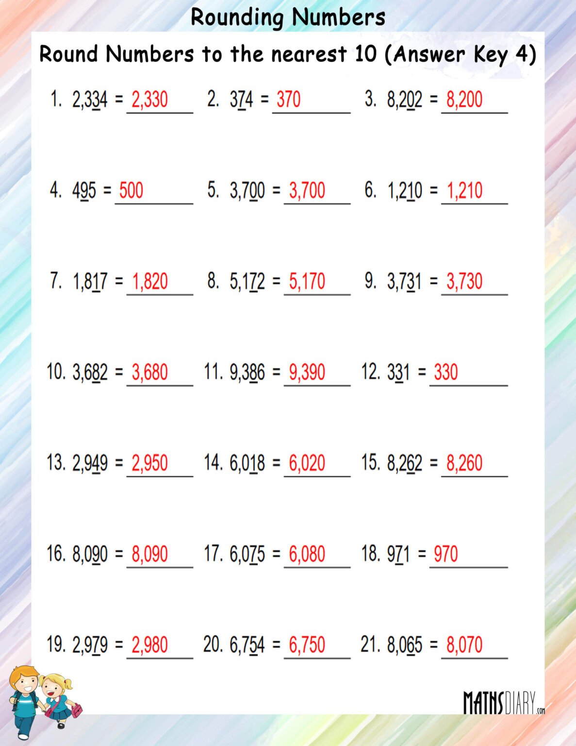 Rounding Numbers to the Nearest 10 Worksheets - Math Worksheets ...