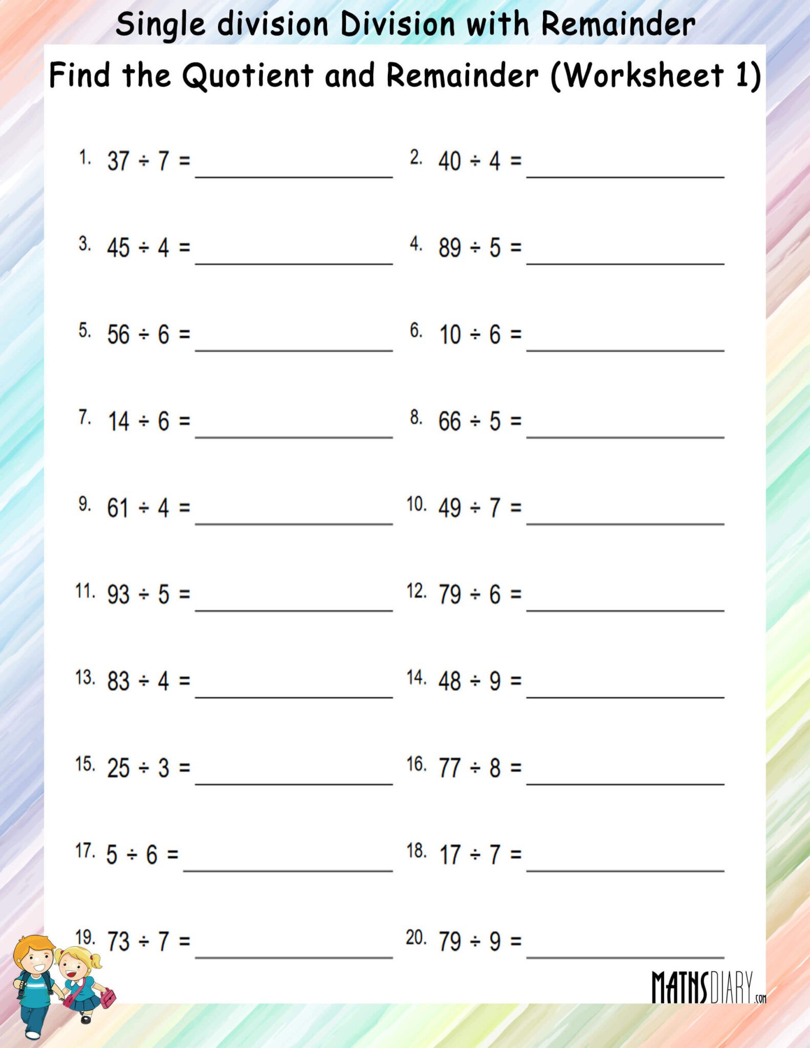 Single digit division with remainder Worksheets - Math Worksheets ...