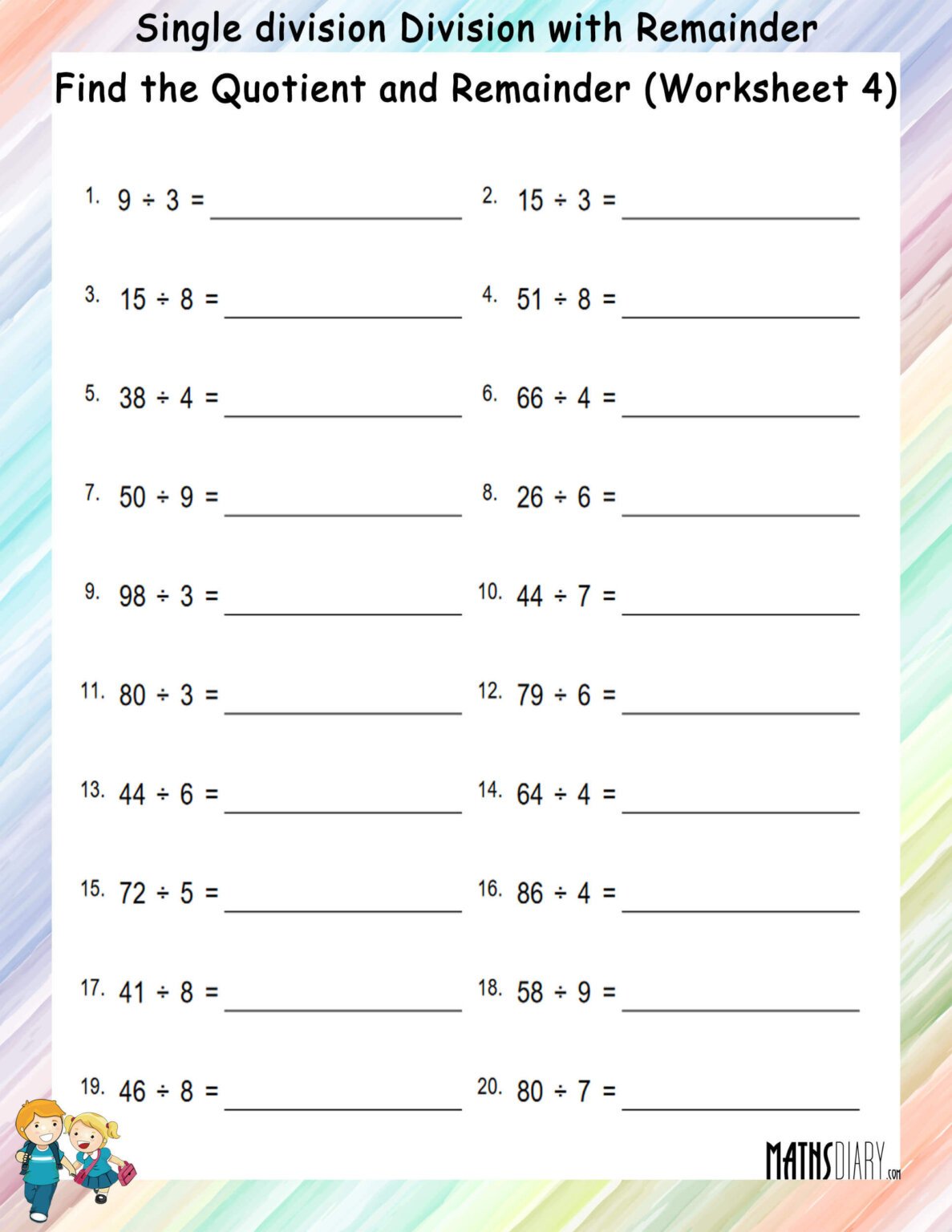 Single digit division with remainder Worksheets - Math Worksheets ...