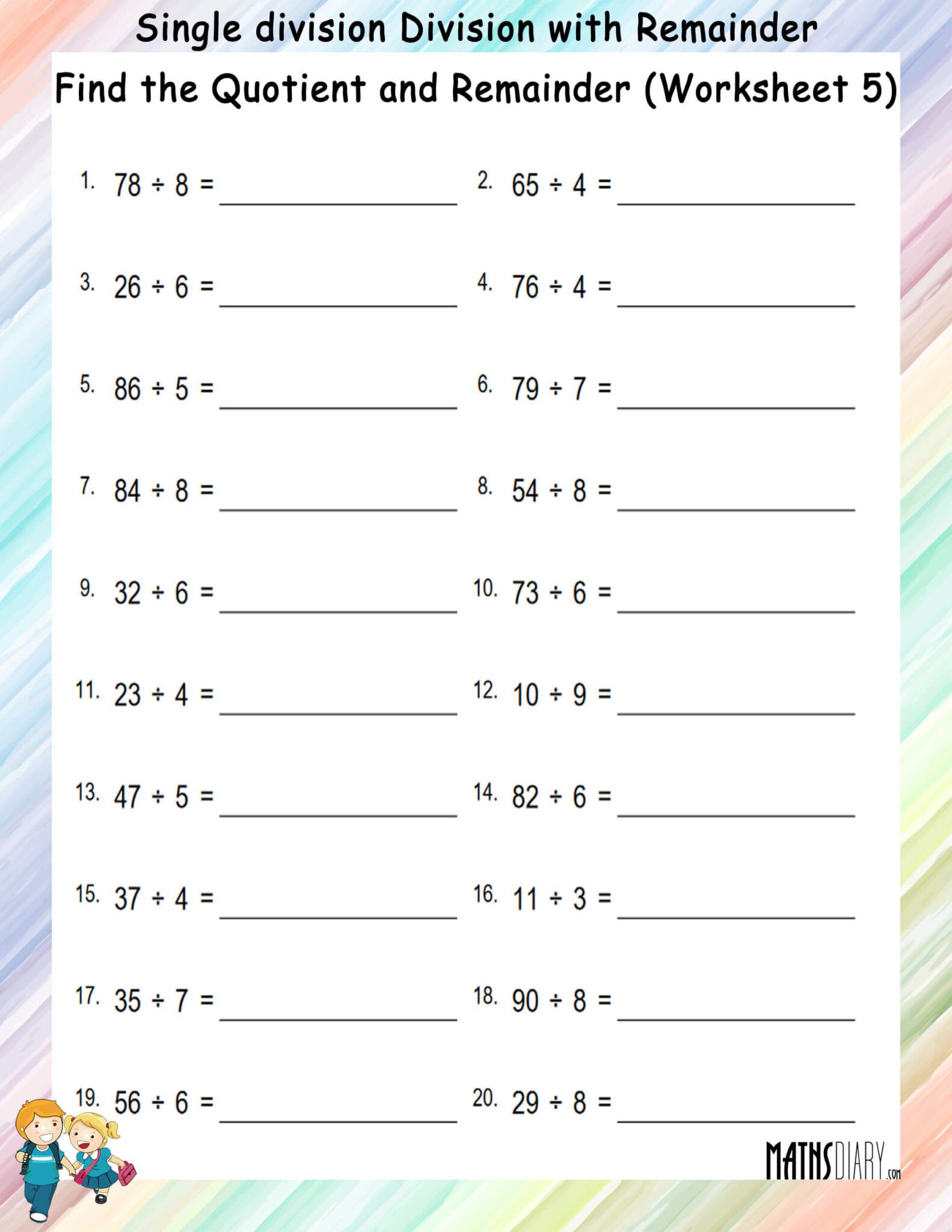 Single digit division with remainder Worksheets - Math Worksheets ...