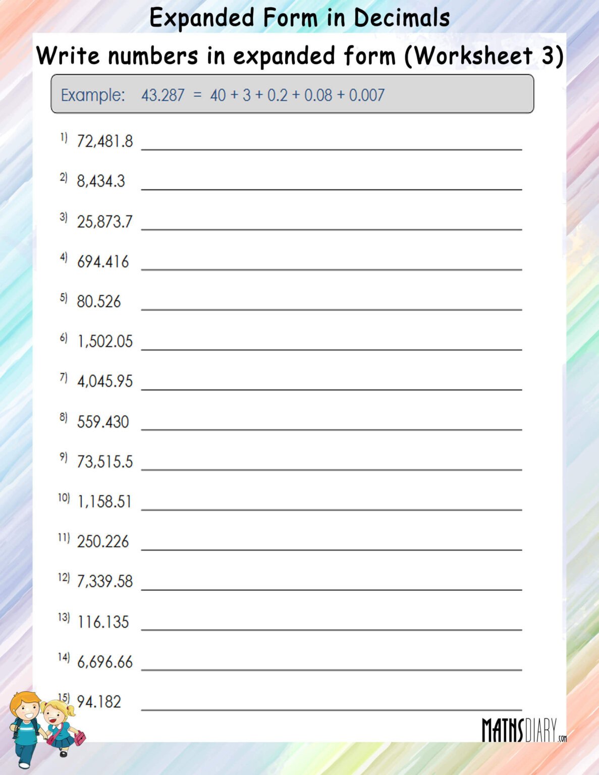 Write in Expanded Form in Decimal Numbers Worksheets - Math Worksheets ...