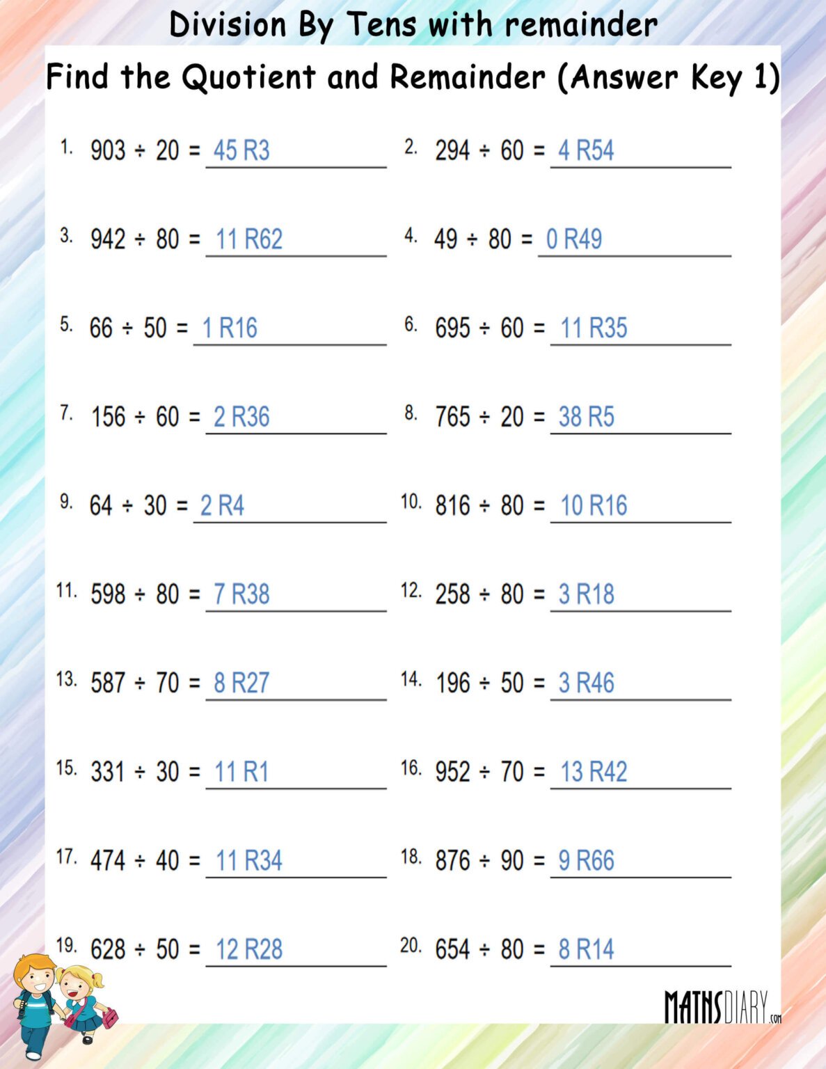 Multiplication and Division Math Worksheets