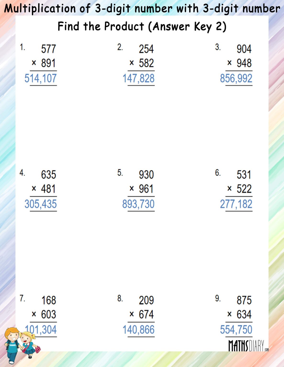 Multiplication of 3-digit number with 3-digit number Worksheets - Math ...