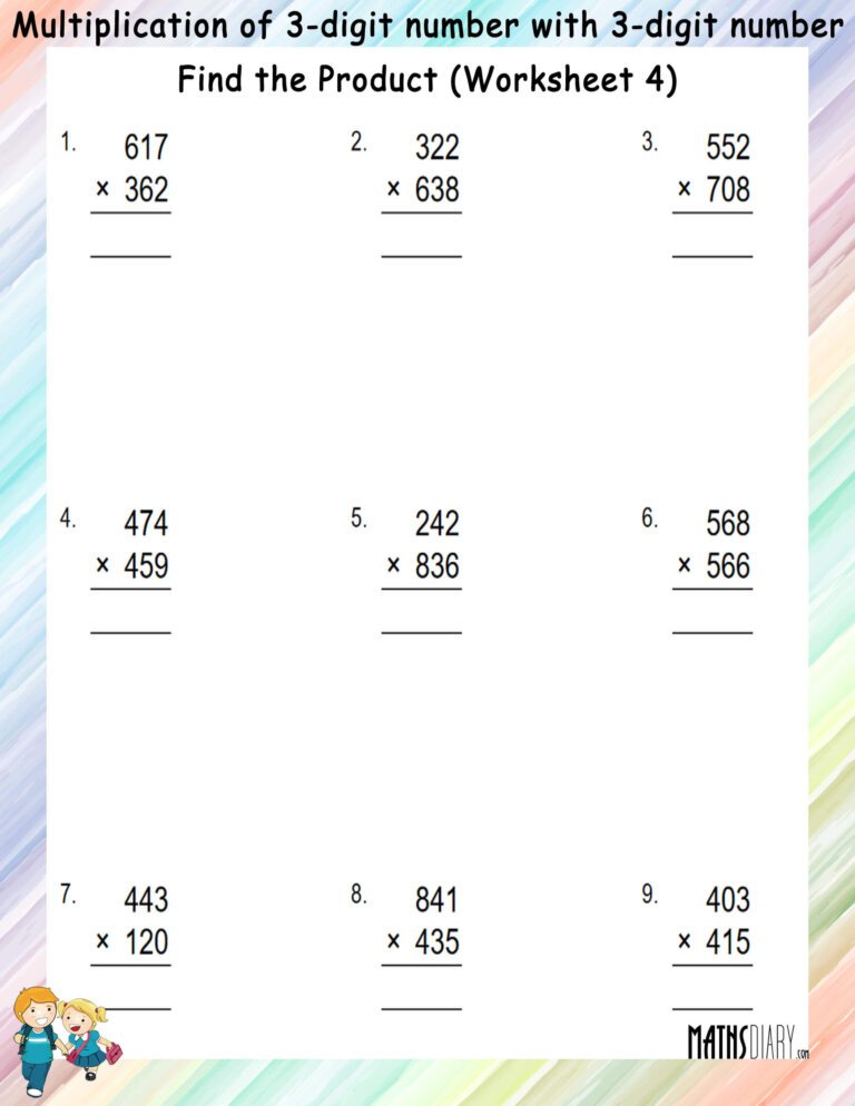 Multiplication of 3-digit number with 3-digit number Worksheets - Math ...