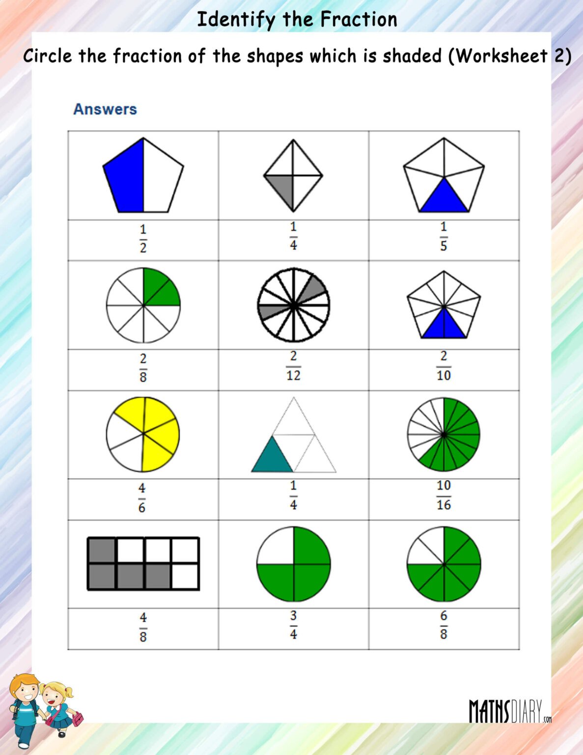 Circle the correct fraction Worksheets - Math Worksheets - MathsDiary.com