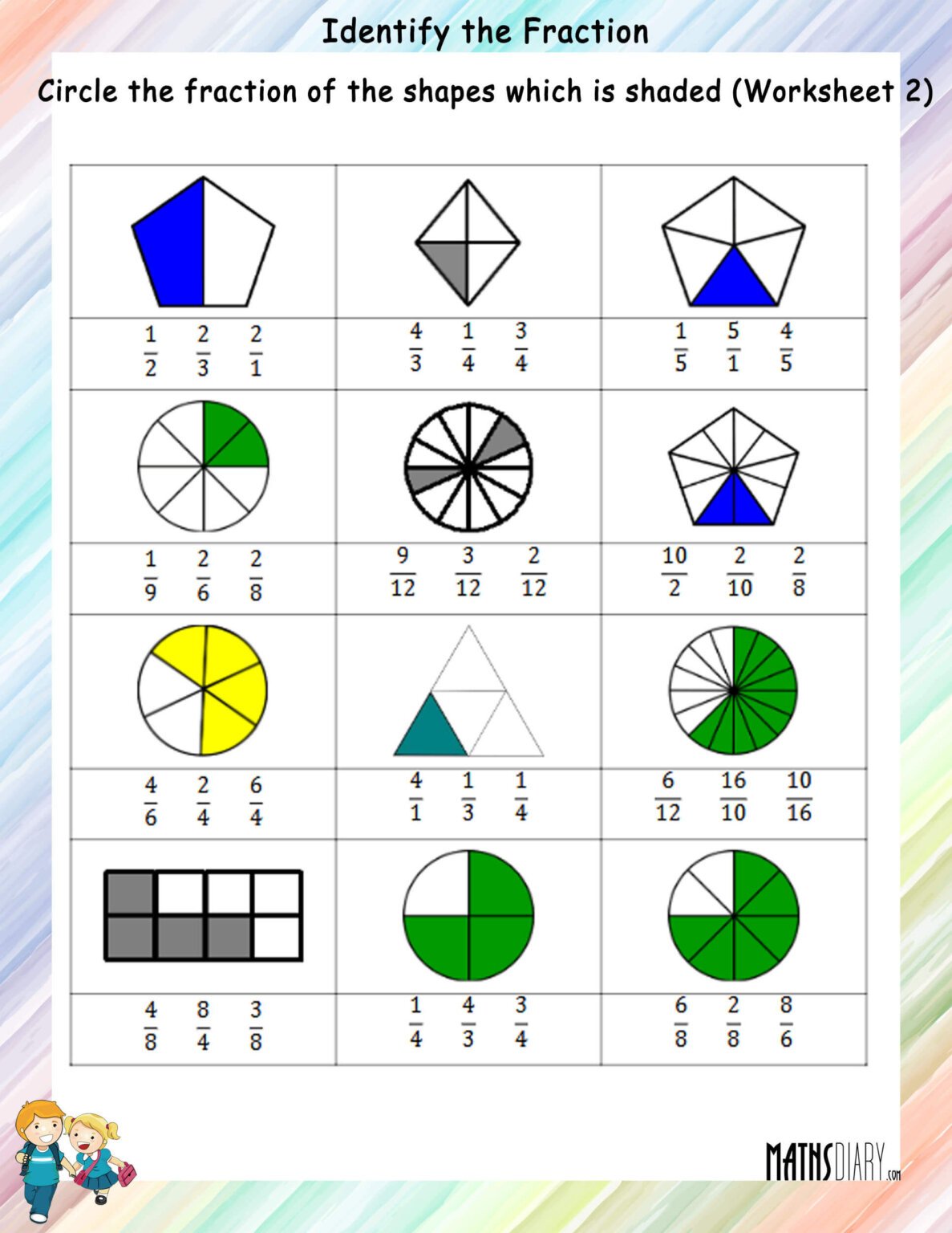 Circle the correct fraction Worksheets - Math Worksheets - MathsDiary.com