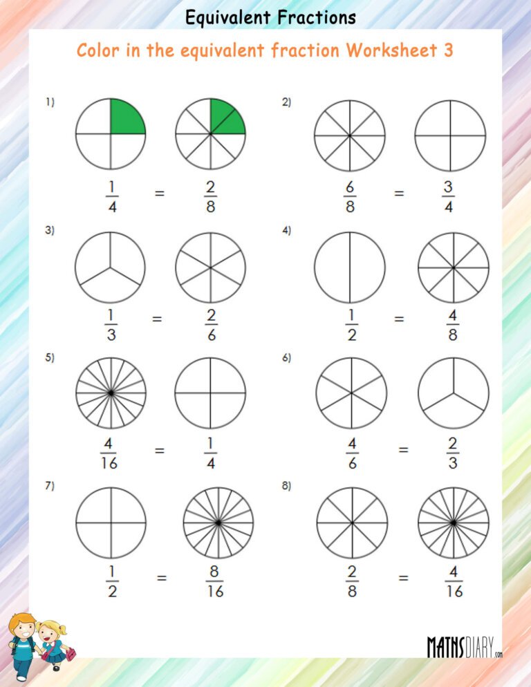 Color in the equivalent fraction Worksheets - Math Worksheets ...