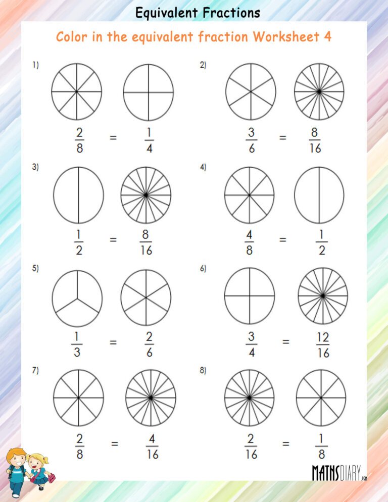 Color in the equivalent fraction Worksheets - Math Worksheets ...