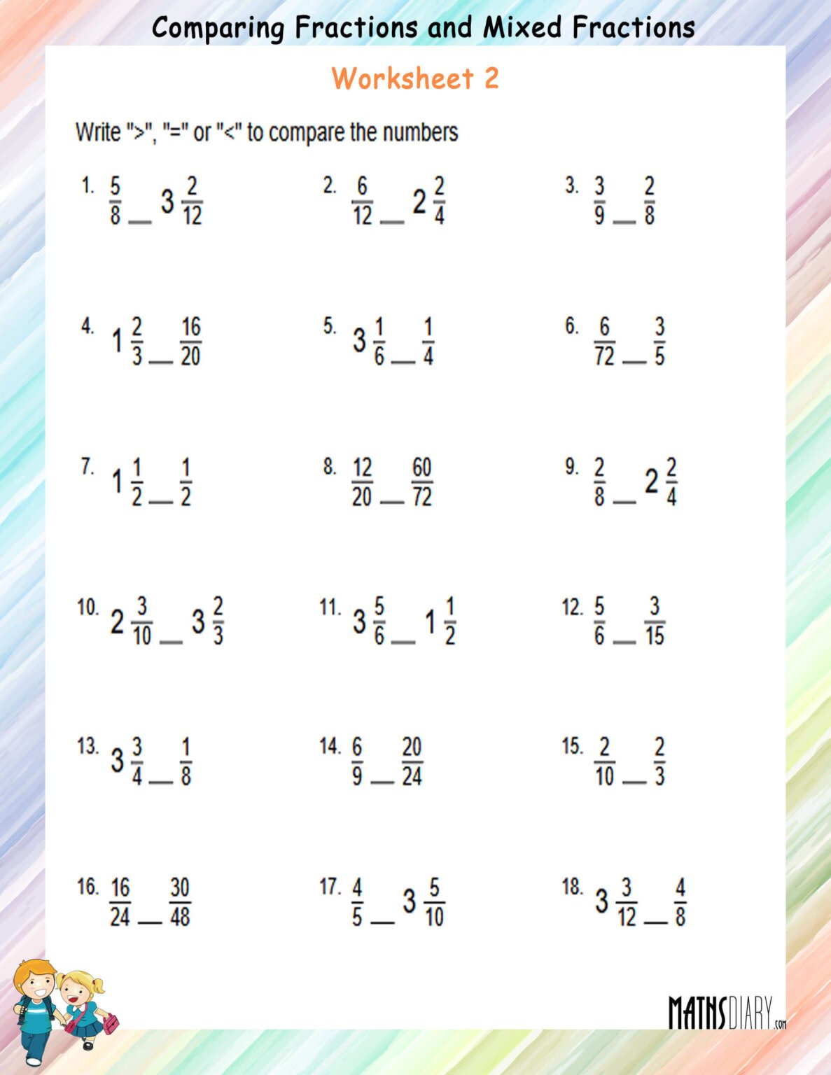 Comparing fractions and mixed numbers Worksheets - Math Worksheets ...